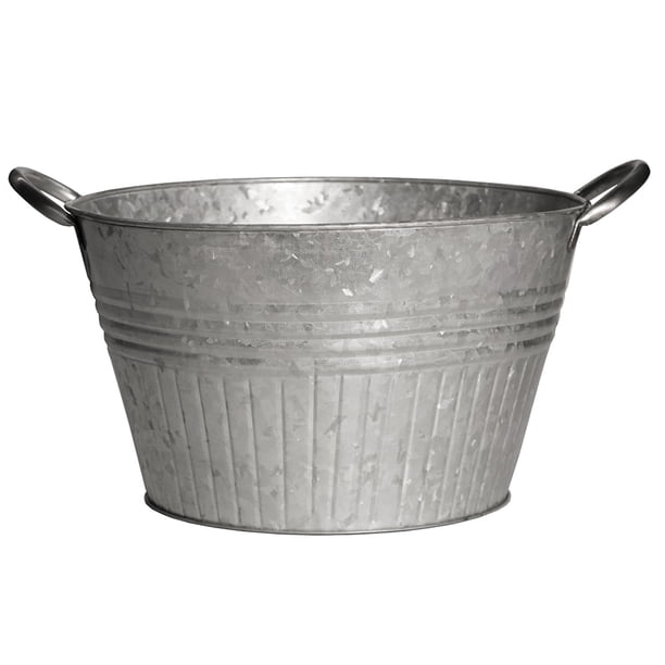 Round Galvanized Metal Planter Tub with Metal Handles Container ...