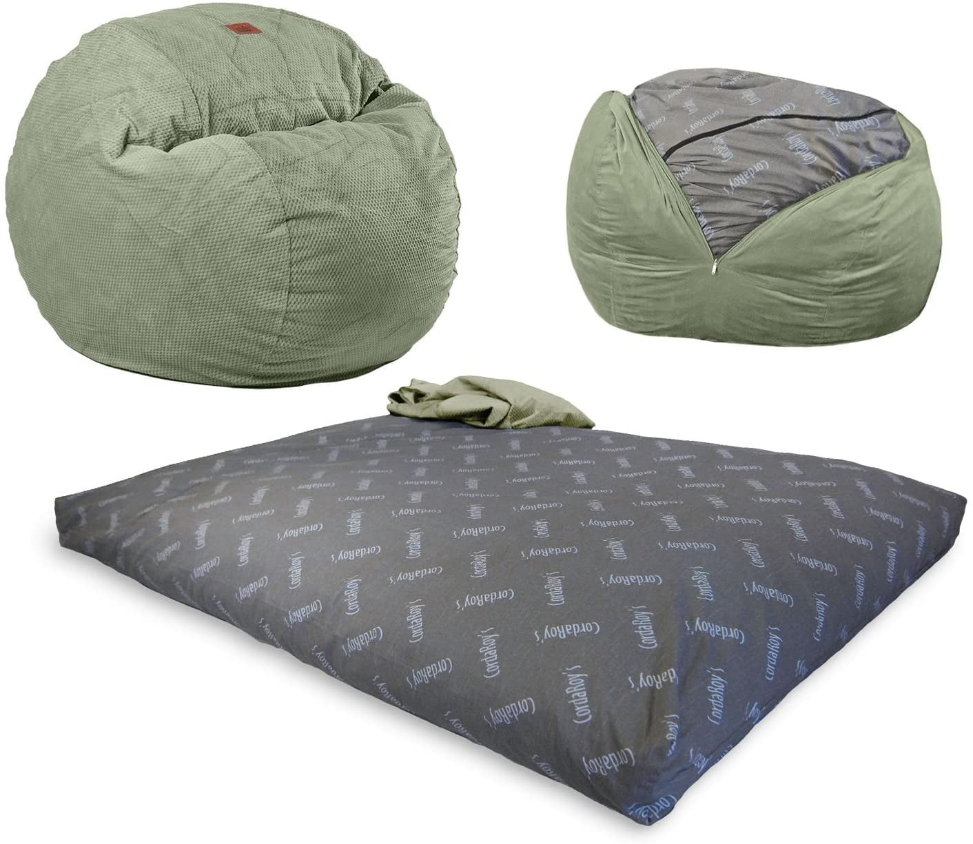 CordaRoy's Convertible Corduroy King Size Bean Bag Chair, Moss ...