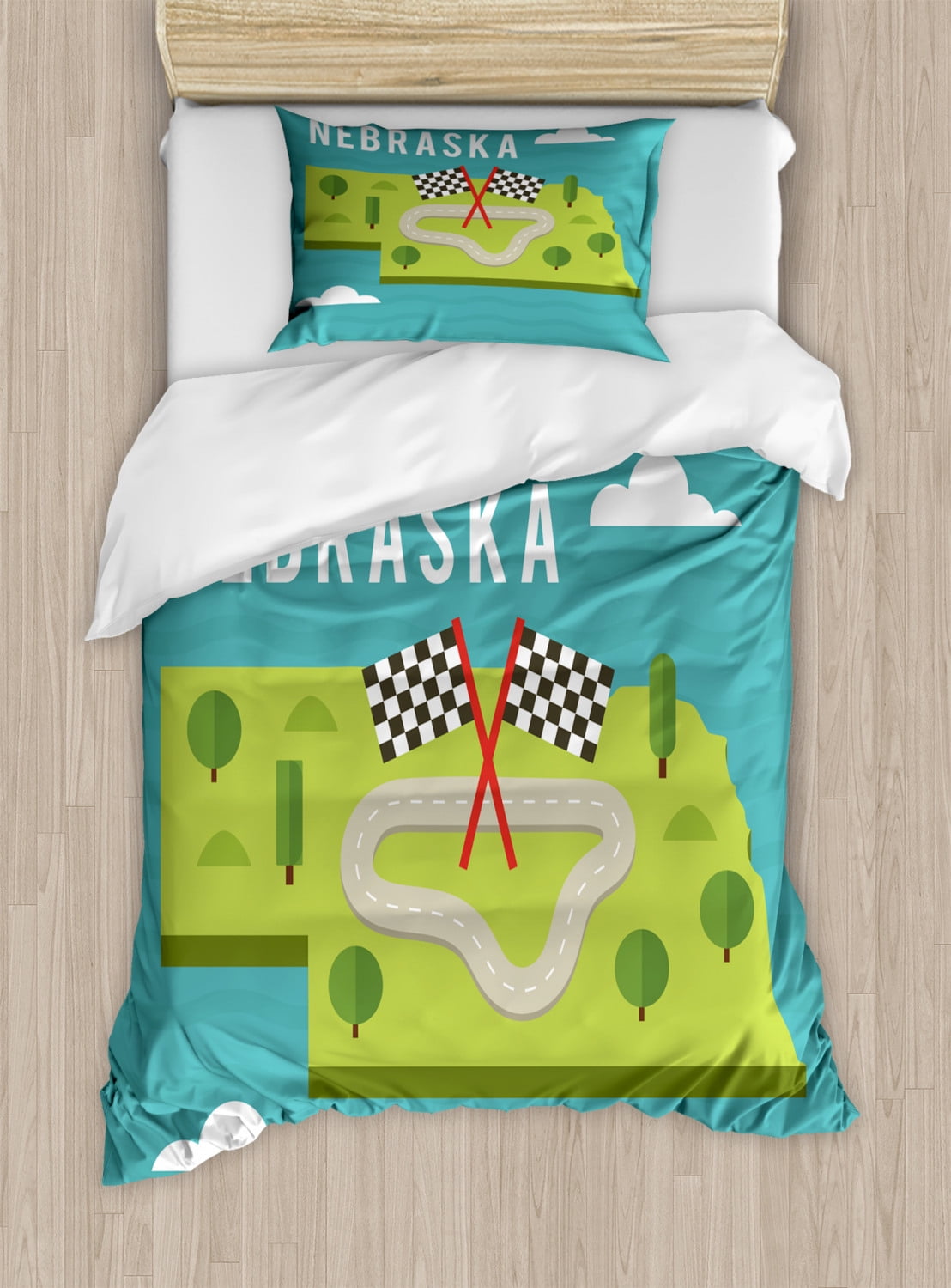 Nebraska Duvet Cover Set Twin Size, Map of Nebraska State Flags Road ...