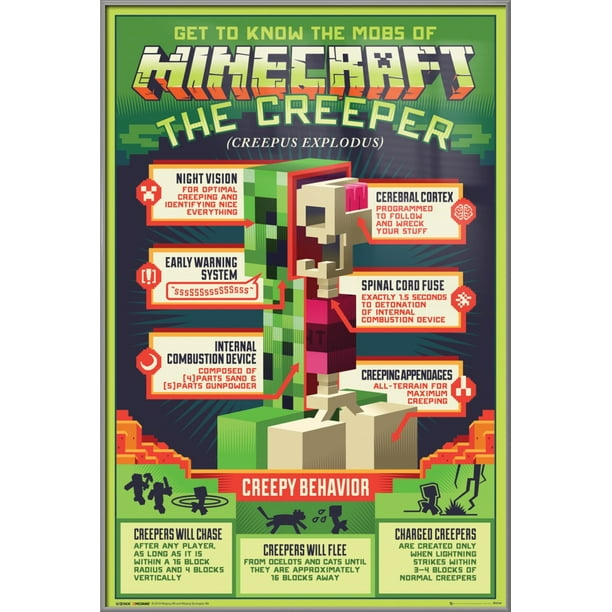 Minecraft - Framed Gaming Poster (The Creeper - Creepy BehaVIor) (Size ...