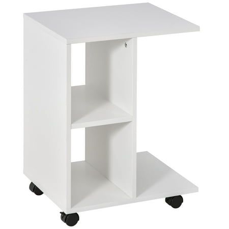 HOMCOM C-Shape Side Table End Table with Storage Open Shelf, Coffee ...