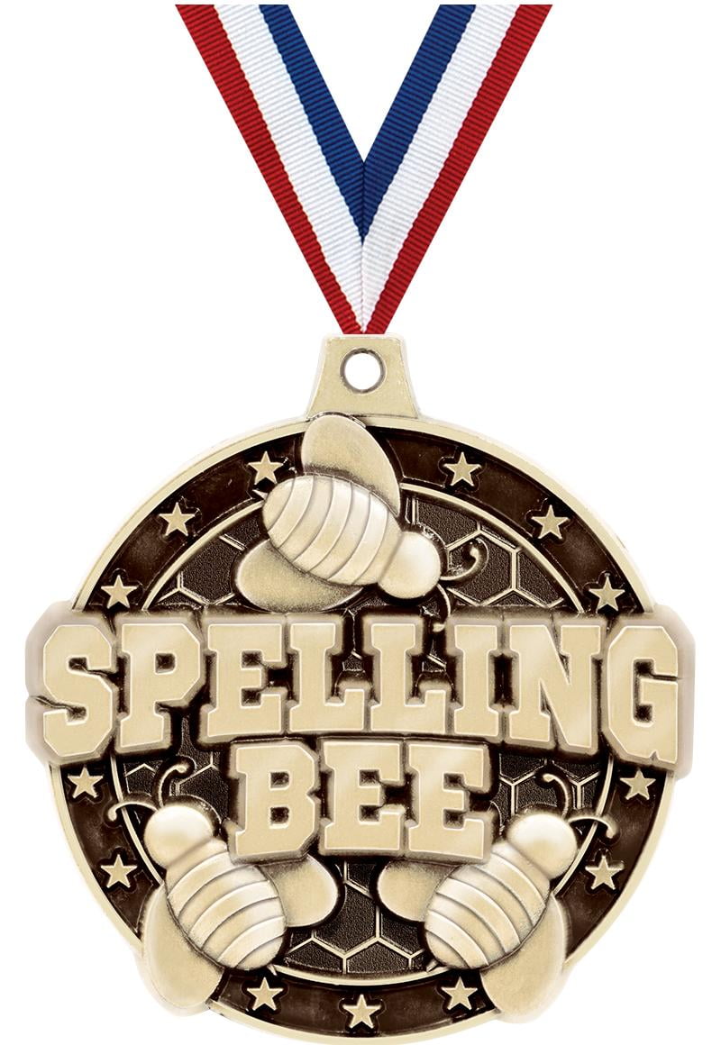 Spelling Bee Medals, 2" Gold Diecast Spelling Bee Medal Award 1 Pack ...