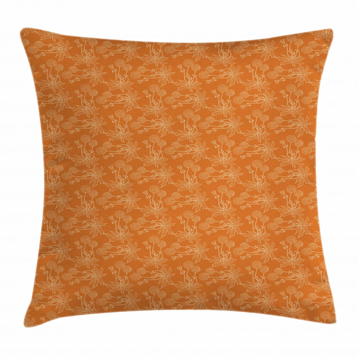Burnt Orange Throw Pillow Cushion Cover, Dandelions Poppies and ...
