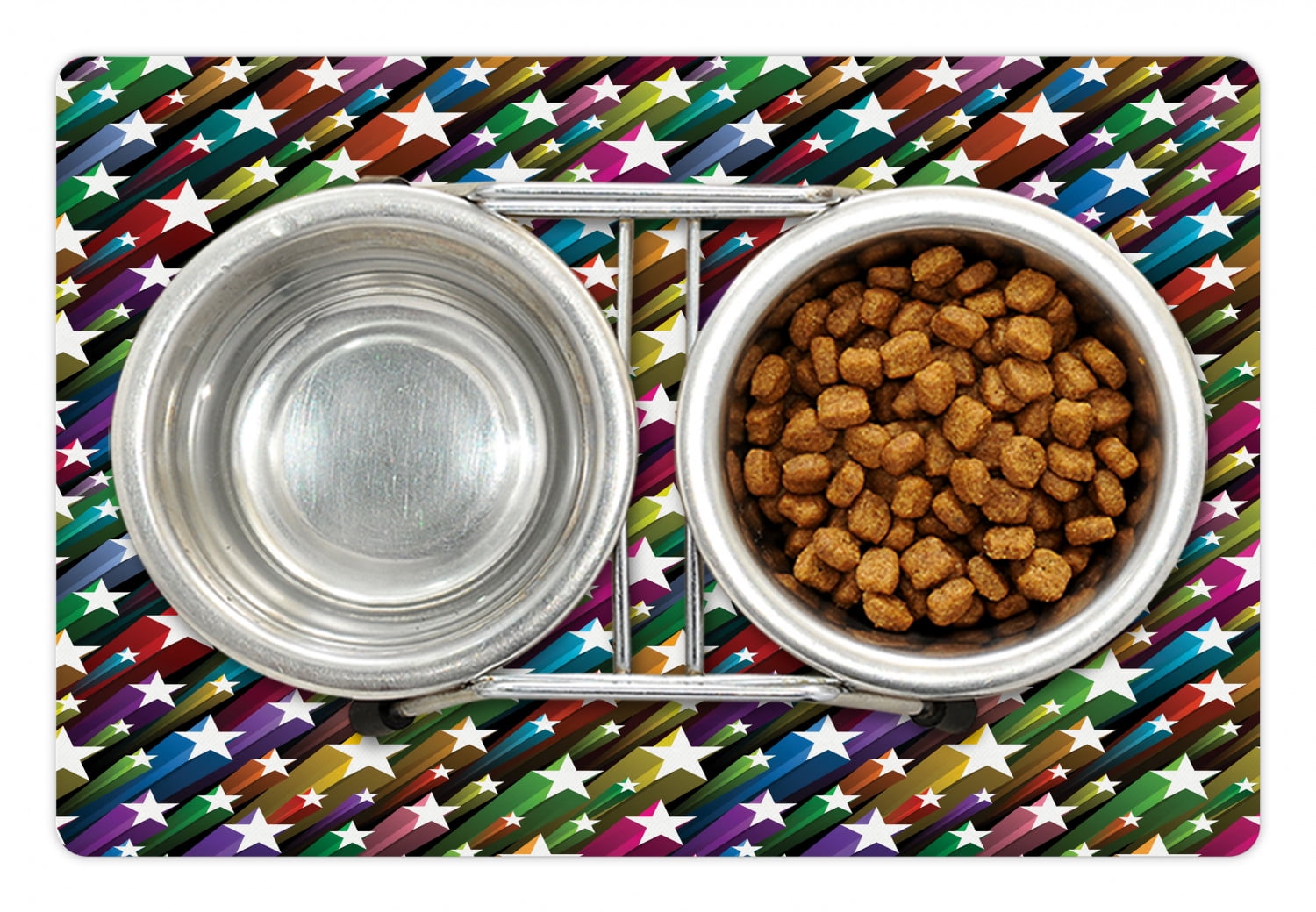 Colorful Pet Mat for Food and Water, Colorful Stars Pattern Celebration ...