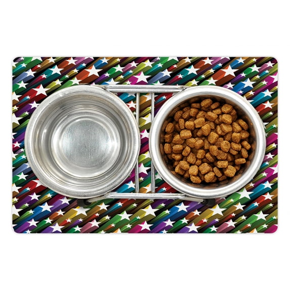 Colorful Pet Mat for Food and Water, Colorful Stars Pattern Celebration ...