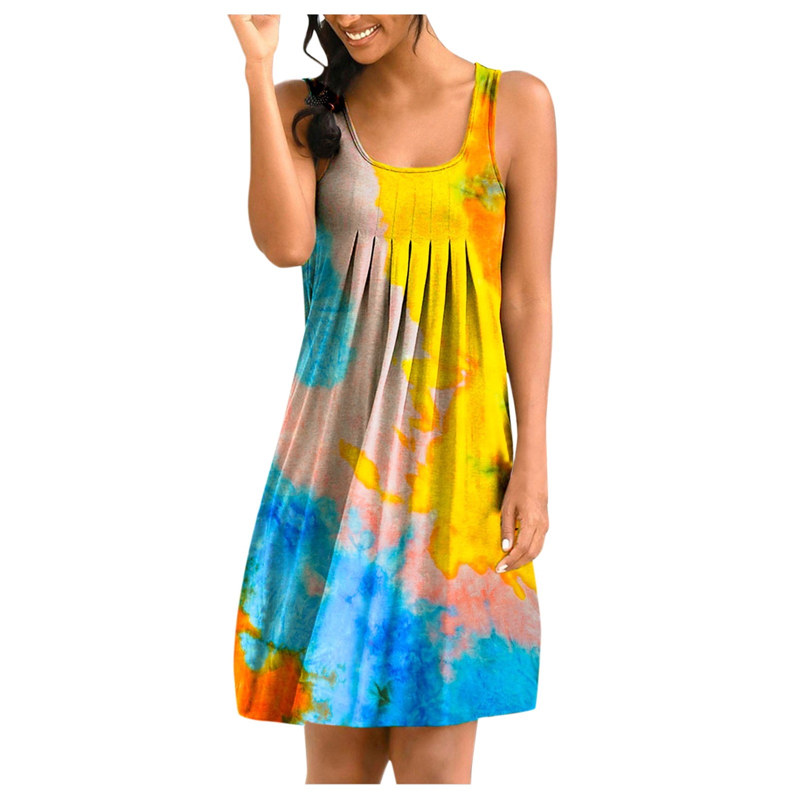 Wendunide Womens Dresses Women Non Positioning Tie Dye Print Sleeveless wendunide-womens-dresses-women-non-positioning-tie-dye-print-sleeveless