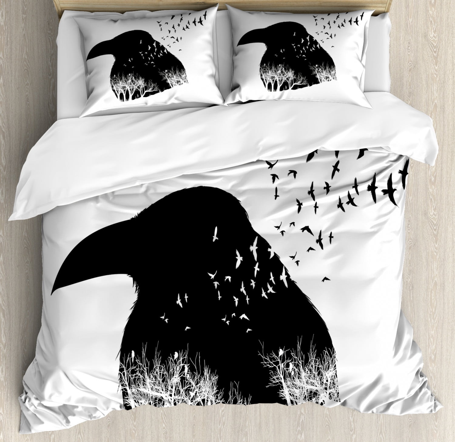 Black Crow Duvet Cover Set Queen Size, Double Exposure Effect ...
