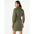 Free Assembly Women's Belted Utility Mini Dress with Long Sleeves ...