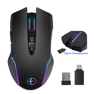 Wireless Game Mouse Silent Rechargeable Mouse Type-C LED Light Mouse ...