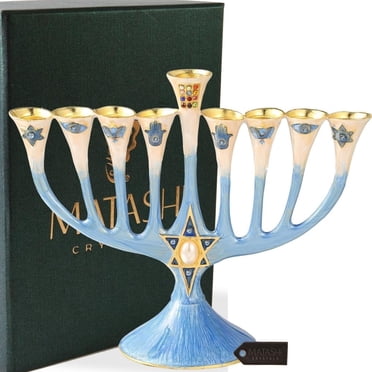 Matashi Hand Painted Enamel Menorah Candelabra Embellished with Gold ...