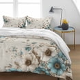 4 Piece Duvet Cover Set Twin, Country Blue White Floral Soft Breathable ...