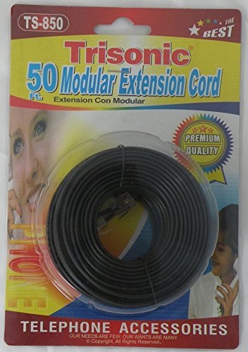 Trisonic Telephone Extension Cord Phone Cable Foot (Black, 50ft ...