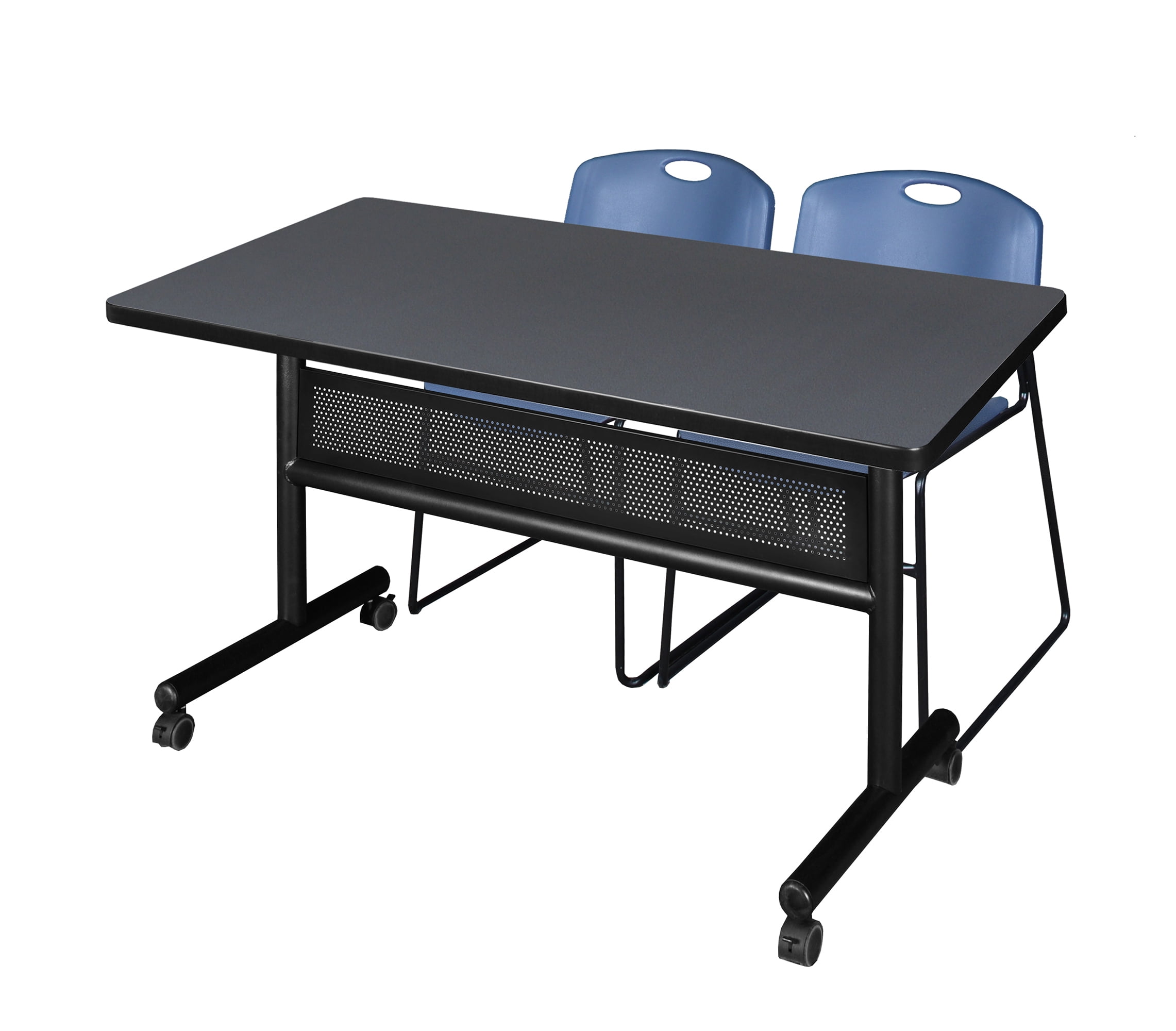 48" x 30" Flip Top Mobile Training Table with Modesty Panel- Grey and 2 ...