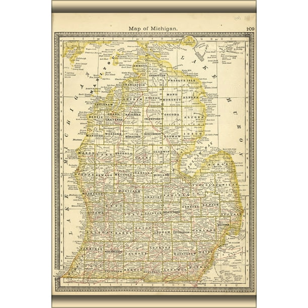 24"x36" Gallery Poster, map of michigan lower peninsula 1881 - Walmart ...