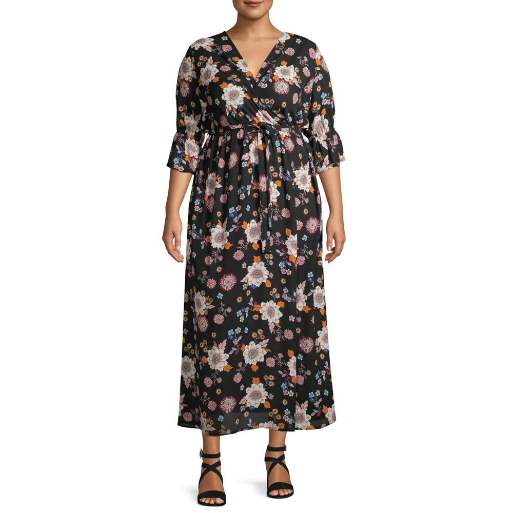 Monteau Monteau Womens Plus Size Woven Floral Dress With Bell