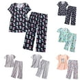 Women Cotton Pajamas Set Short Sleeve Tshirts Top Capri Pants Sleepwear ...