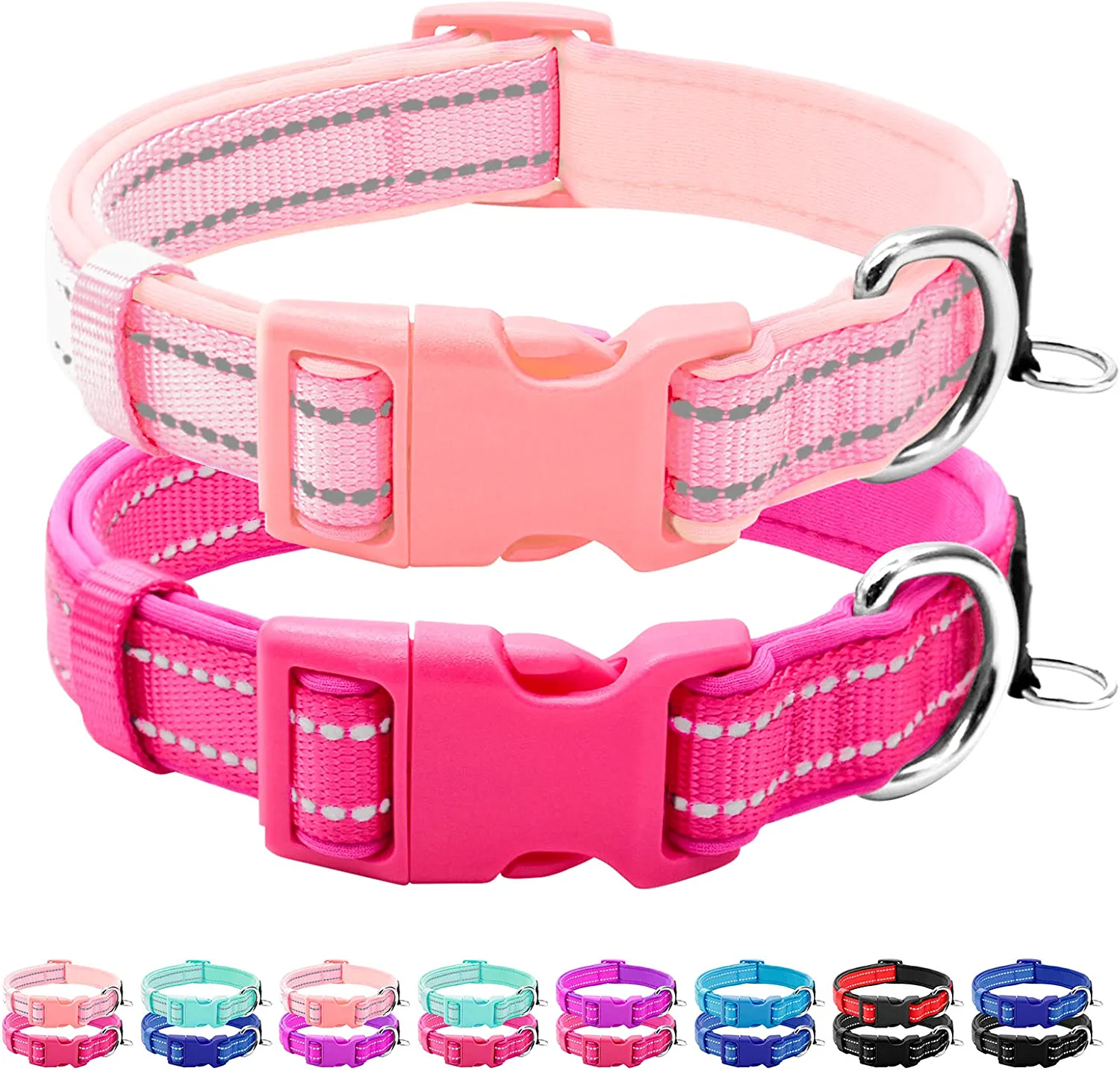 azuza 2 Pack Reflective Soft Neoprene Padded Dog Collars Adjustable Pet ...