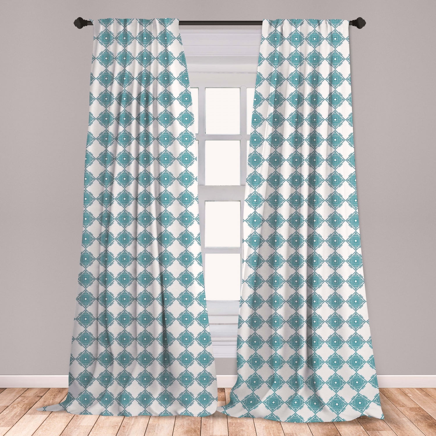 Geometric Curtains 2 Panels Set Ornamental Interlacing Squares Art