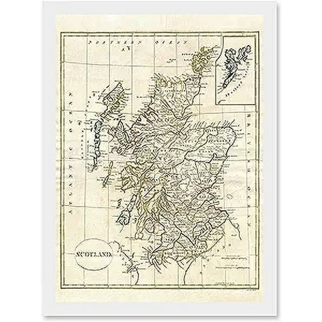 1799 Clement Cruttwell Map Scotland Vintage Historic Iconic A4 Artwork Framed Wall Art Print ...