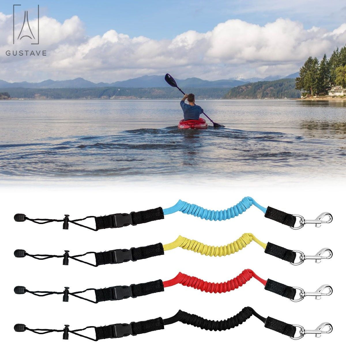 Gustave Elastic 5 Feet Paddle Leash Kayak Canoe Safety Fishing Rod ...