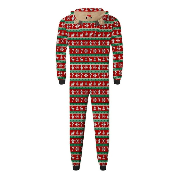 Lolmot Parent-child Warm Christmas Set Printed Home Wear Hoodid Pajamas ...