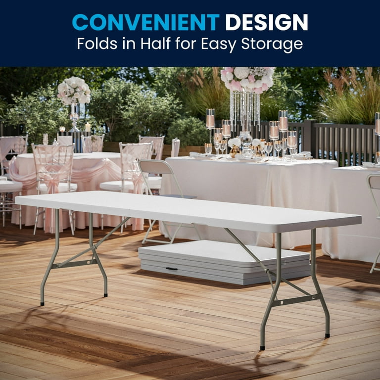 Flash Furniture Kathryn 8 Foot Bi Fold Granite White Plastic Banquet and Event Folding Table with Carrying Handle