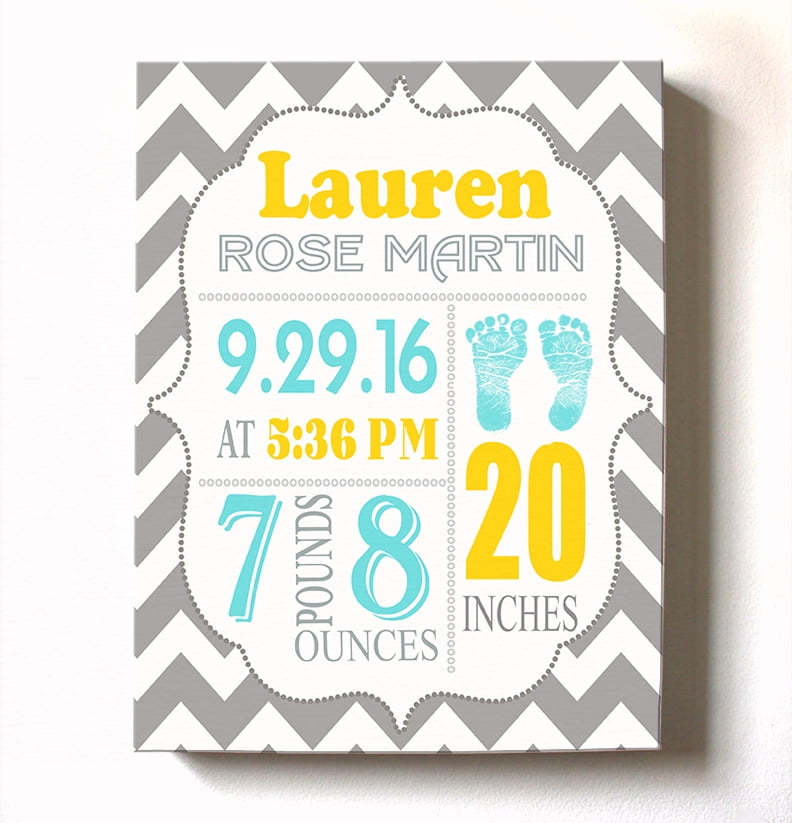 Personalized Canvas Birth Announcement Nursery Decor Gift, Footprint ...
