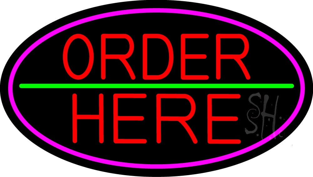Red Order Here Oval With Pink Border LED Neon Sign 20 x 37 - inches ...