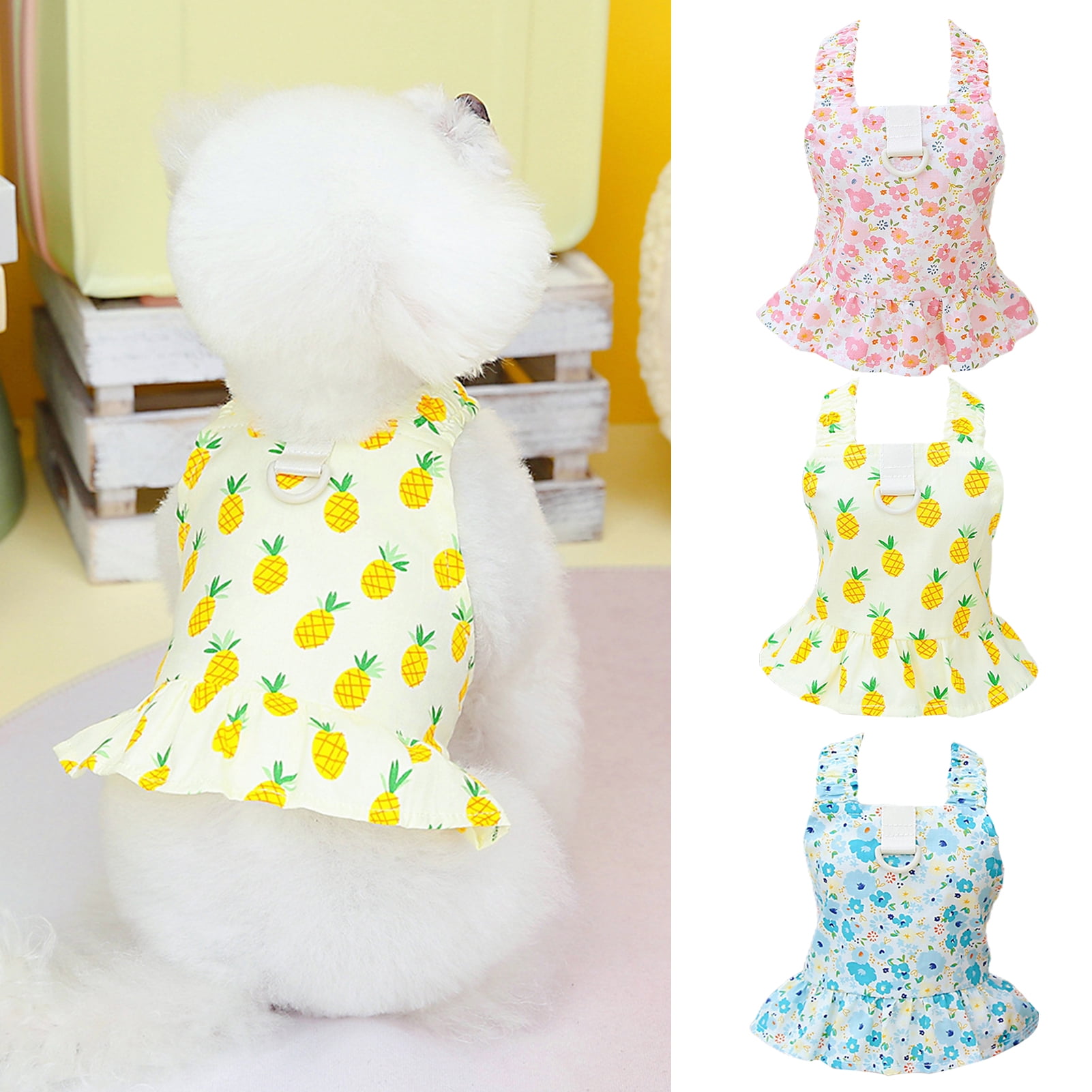 Waroomhouse Pet Dress with Traction Ring Wide Shoulder Strap Flower ...