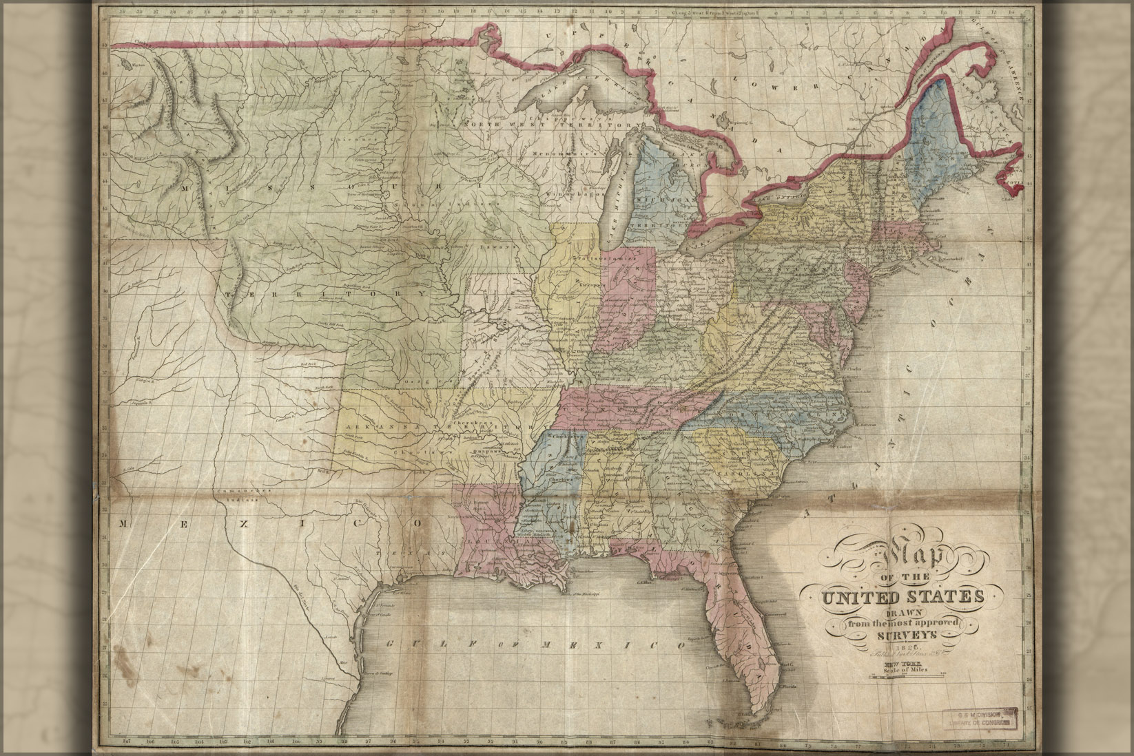 24"x36" Gallery Poster, Map of the United States 1826 - Walmart.com