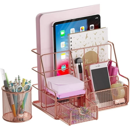 Mesh Desk Organizers. Rose Gold Desktop Organizer Paper File Organizer ...