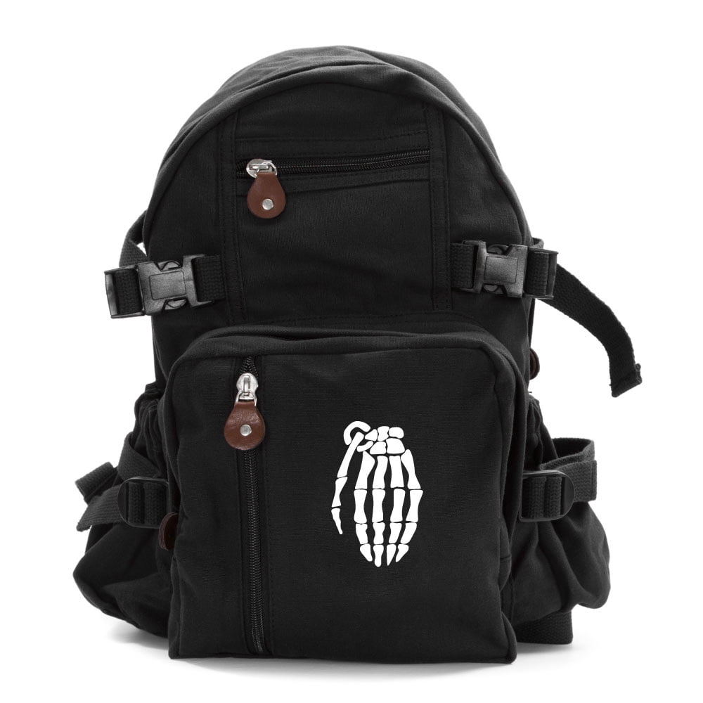 Skeleton Hand Grenade Army Sport Heavyweight Canvas Backpack Bag in ...