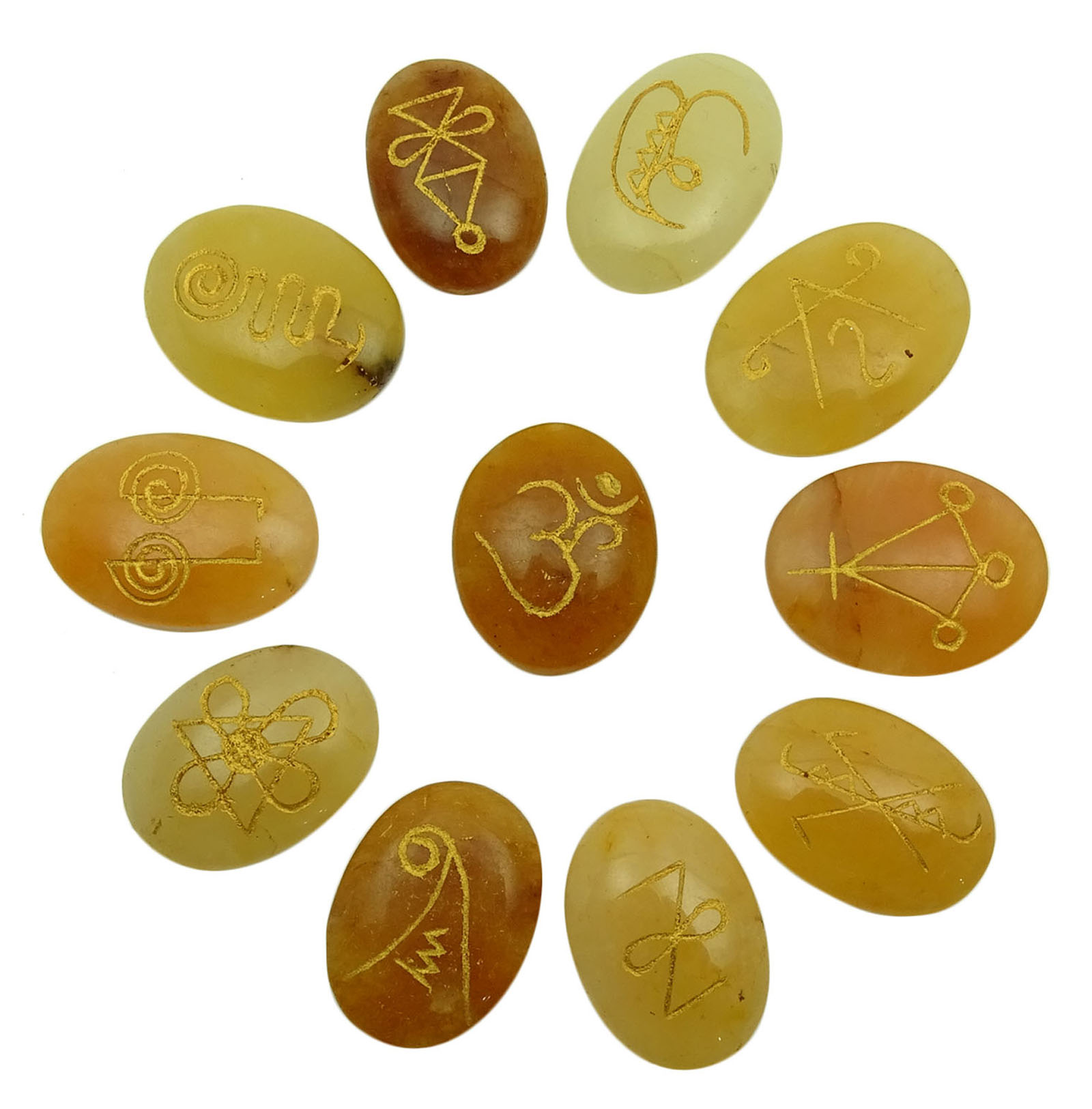 Harmonize Yellow Calcite Oval Shape 11 Pieces Set Karuna Reiki Healing ...