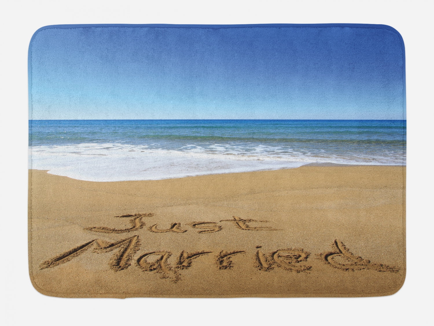 Wedding Bath Mat, Just Married Written on Sandy Beach Ocean Waves ...