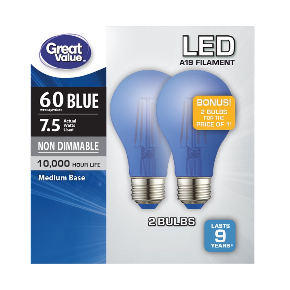 Great Value LED Light Bulb, 7.5 Watts (60W Equivalent) A19 Lamp E26 ...