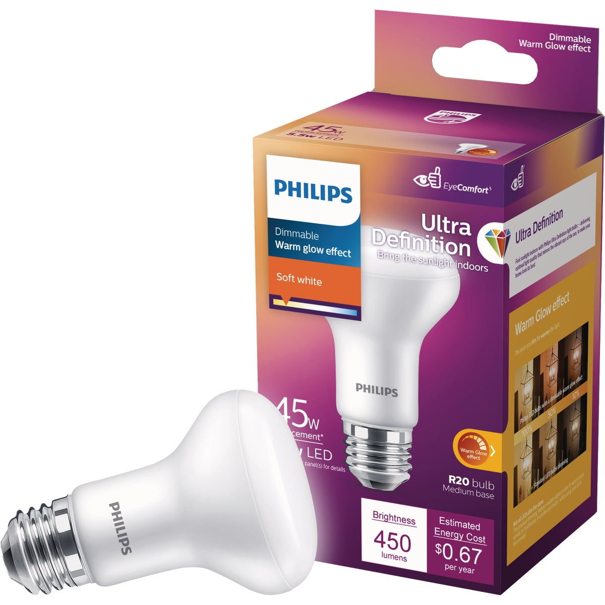 Philips 45W Equivalent Soft White R20 Medium Dimmable LED Floodlight ...