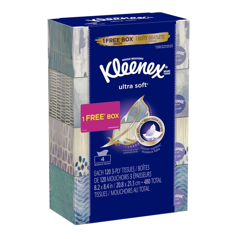 Kleenex Ultra Soft Facial Tissues, Flat Boxes, 120 White, 46% OFF