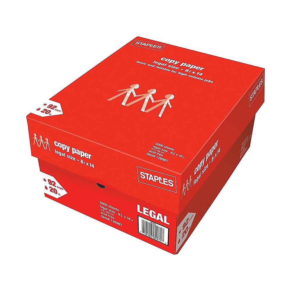 Staples 8 5 X 14 Copy Paper 20 Lbs 92 Brightness 500 Ream 10 Reams Staples 8 5 X 14 Copy Paper 20 Lbs 92 Brightness 500 Ream 10 Reams