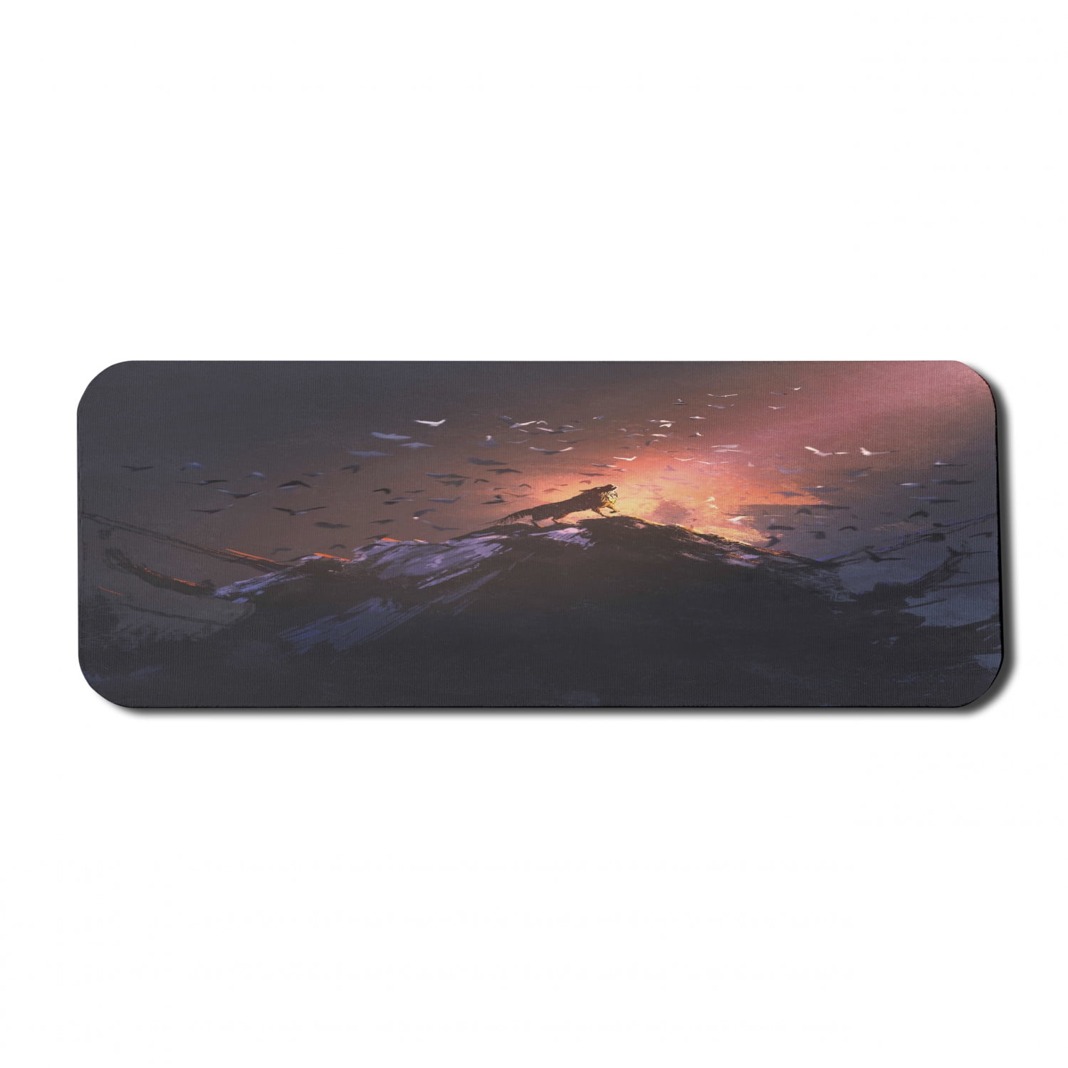 Fantasy World Computer Mouse Pad, Howling Wolf on Rock Surrounded by ...