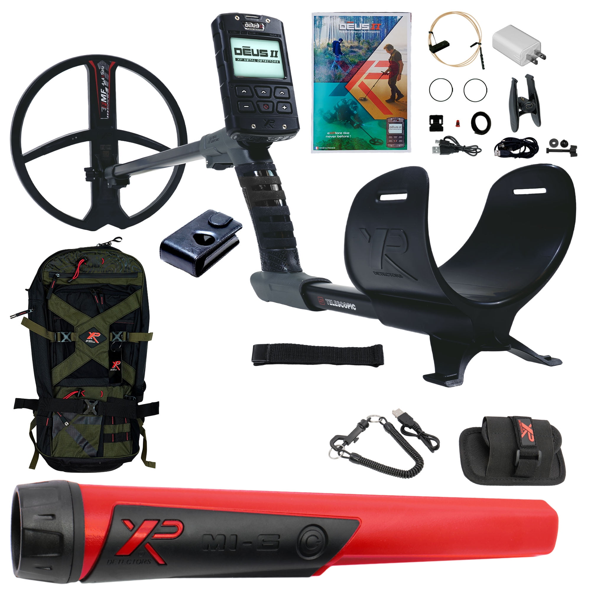 XP DEUS II Fast Multi Frequency RC Metal Detector with 11″ FMF Search Coil with MI-6 Pinpointer ...