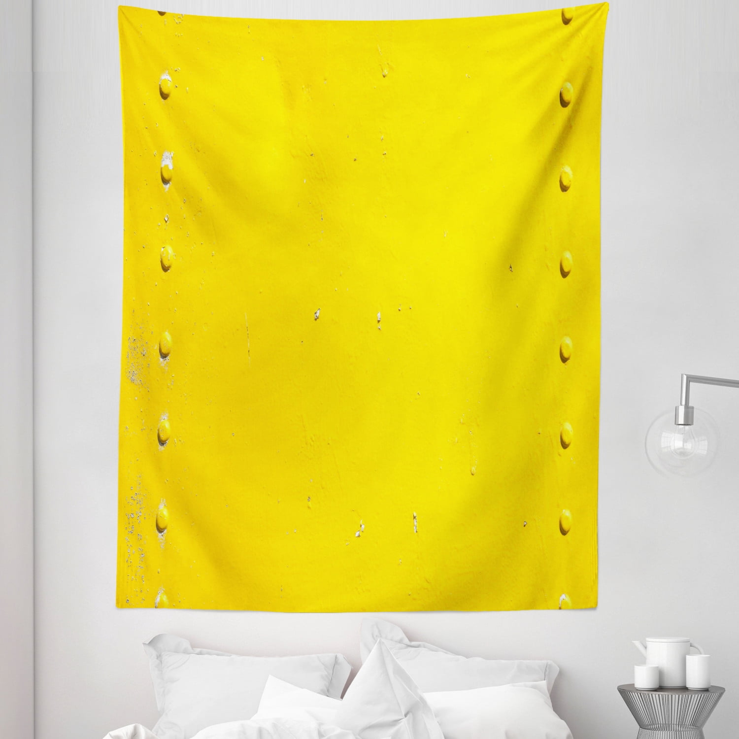 Yellow Tapestry, Vintage Worn out Dirty Industrial Wall Plate and Tacks ...