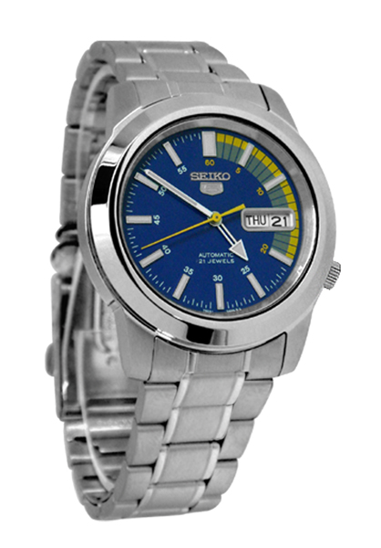 Seiko - Seiko Men's SNKK27 5 Automatic Blue Day Silver Steel Watch ...
