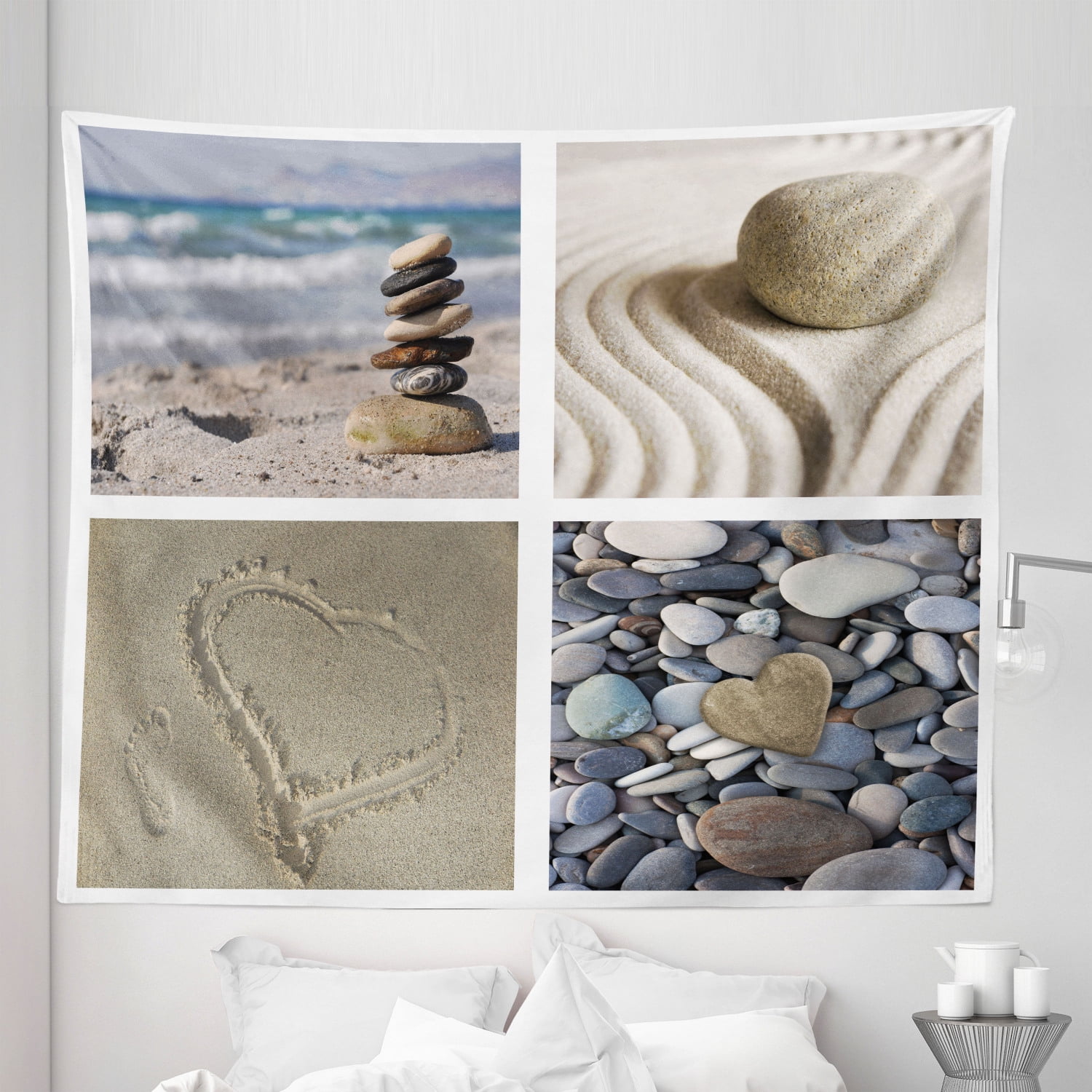 Coastal Tapestry, Collage Close up Photos of Sandy Beach and Pebble ...