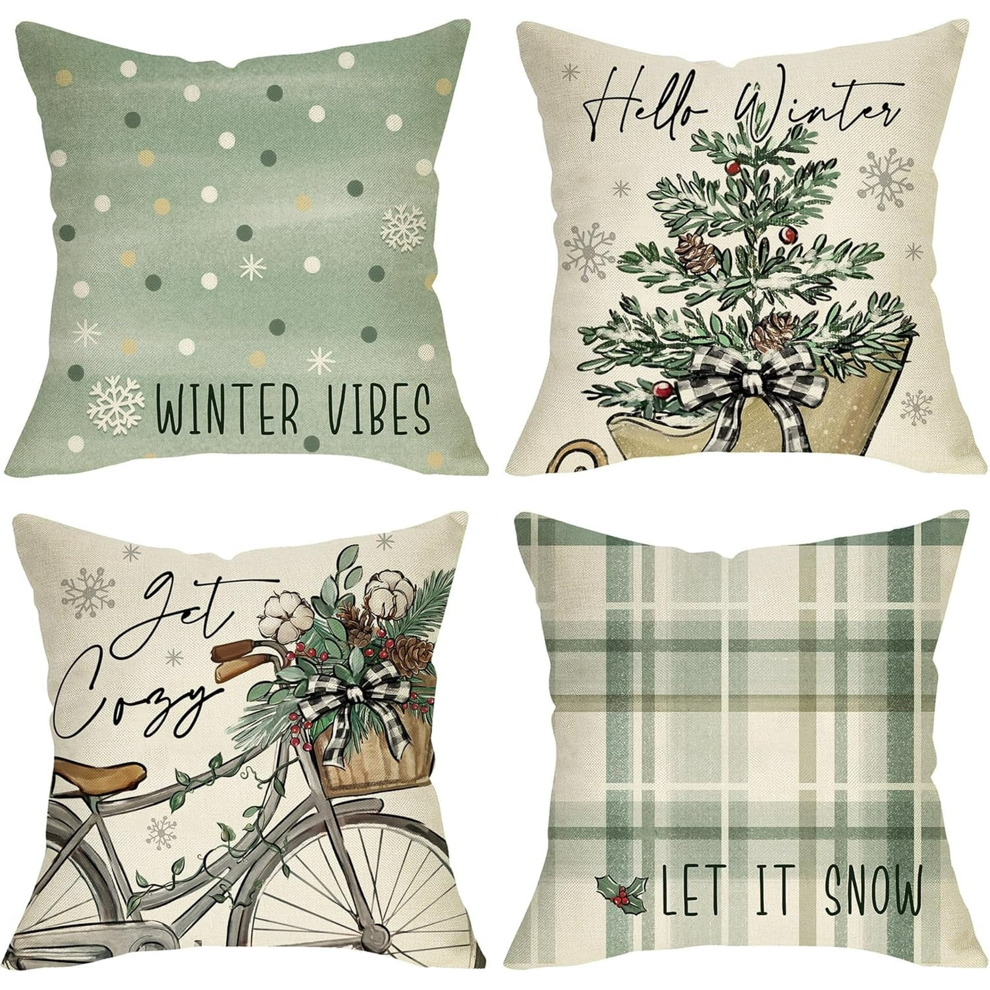 Click here for Vxwriu Hello Winter Vibes Green Decorative Throw P... prices