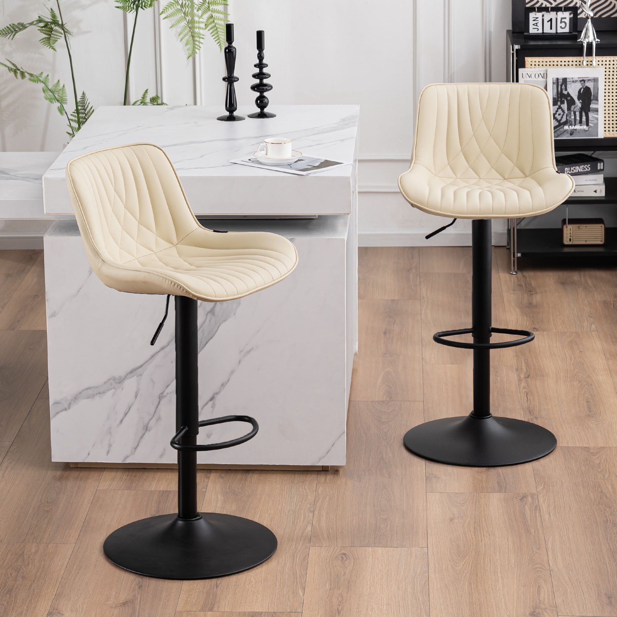 Kidol & Shellder Beige Bar Stools Set of 2 Modern Kitchen Island ...
