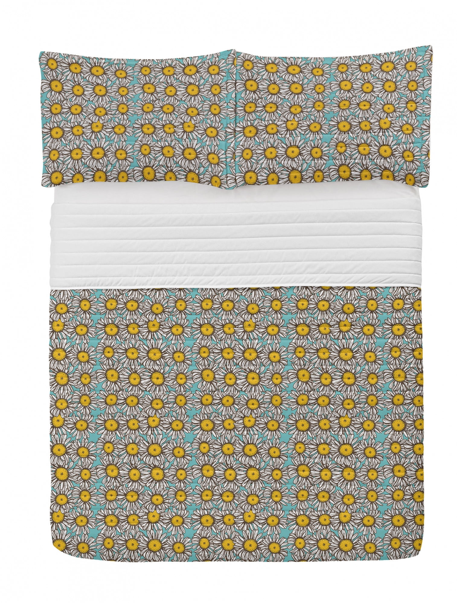 Yellow and White Microfiber Bedspread Set, Sketch Style Daisy Bouquet ...