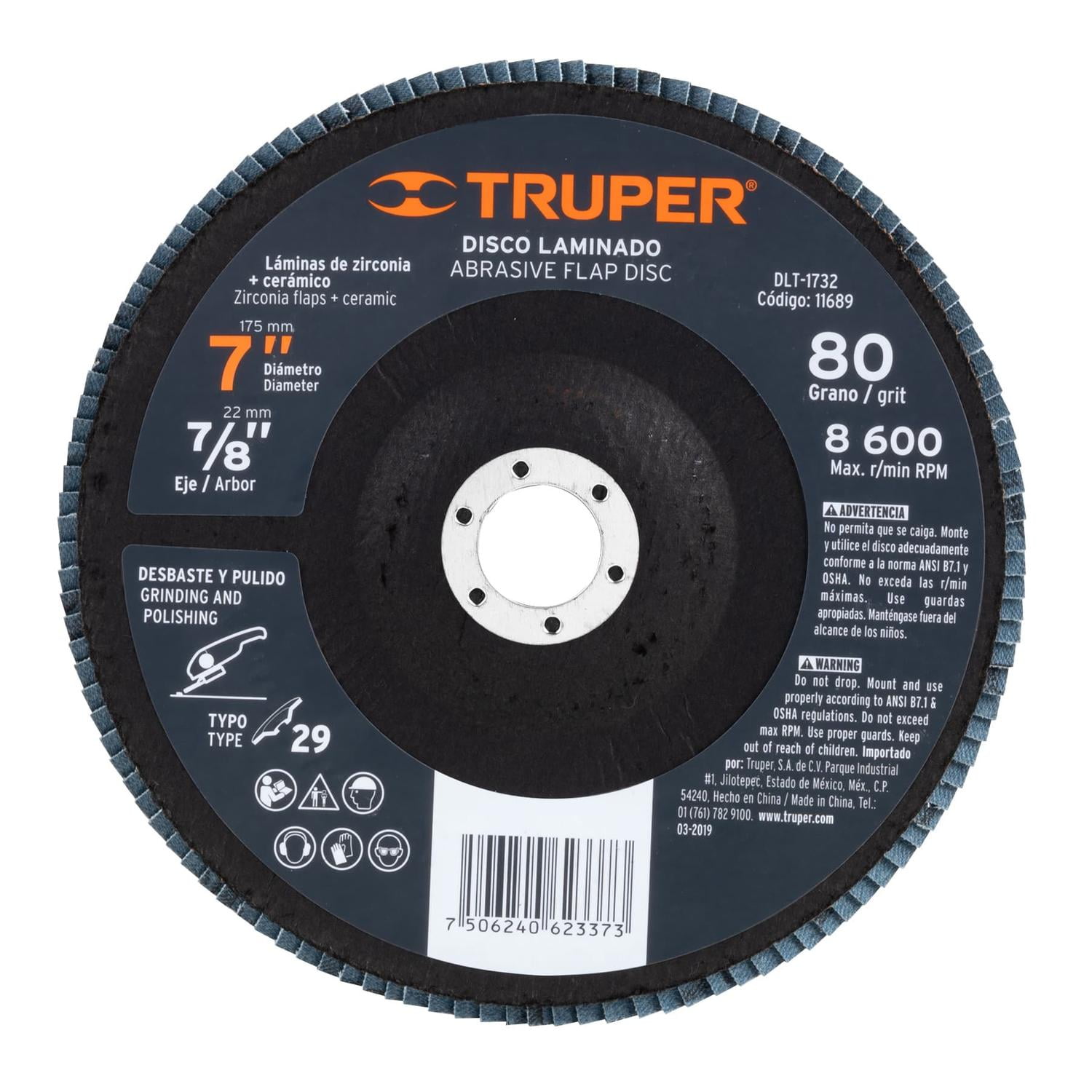 Disco Laminado 7 Grano 80 Centro 7/8 Truper Truper DLT-1732 | Bodega Aurrera en línea
