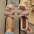 Brown Ladies Extended Size Open Toe Flat Slippers Square Toe Solid Tone ...
