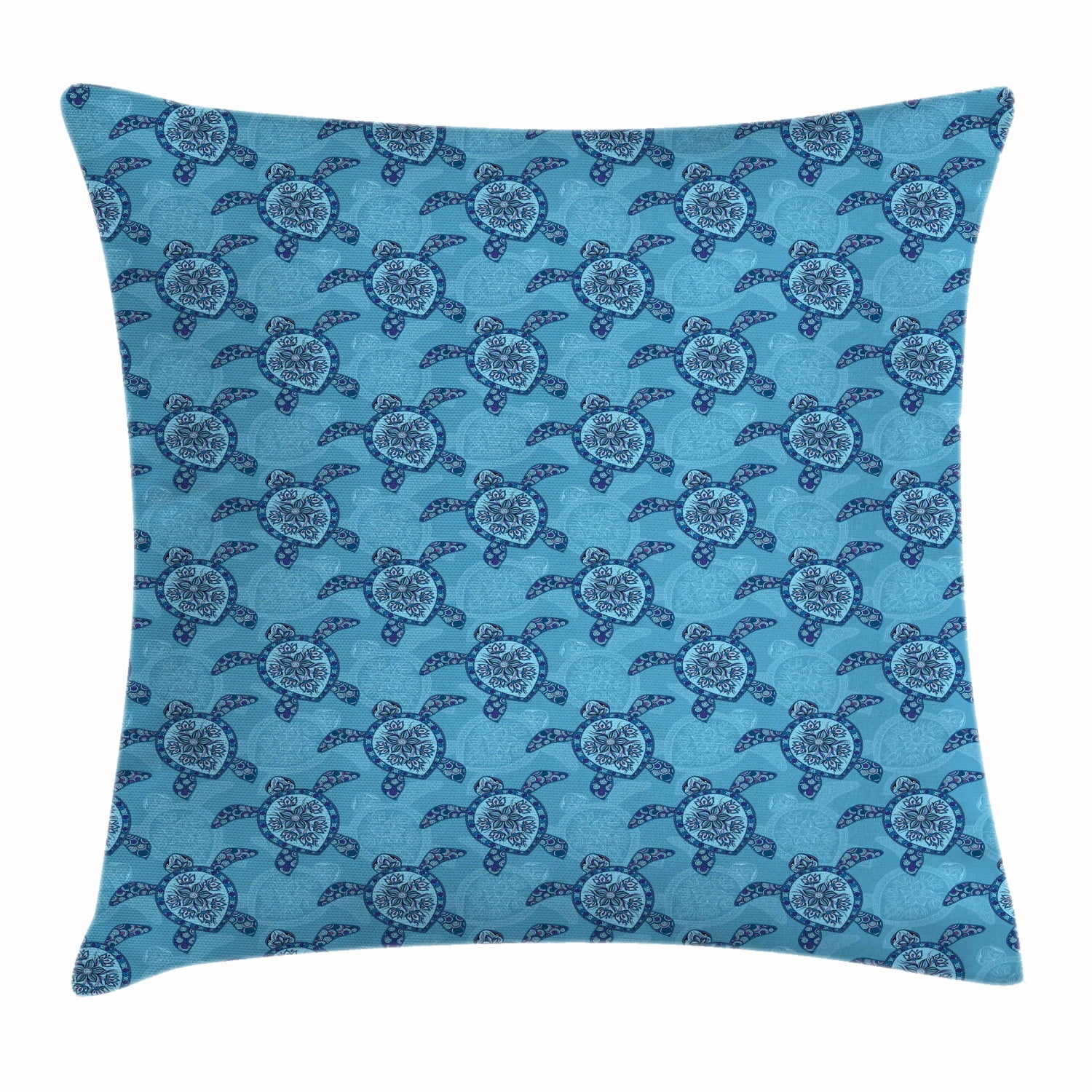 Turtle Throw Pillow Cushion Cover, Aquatic Animals Lily Flowers Built ...