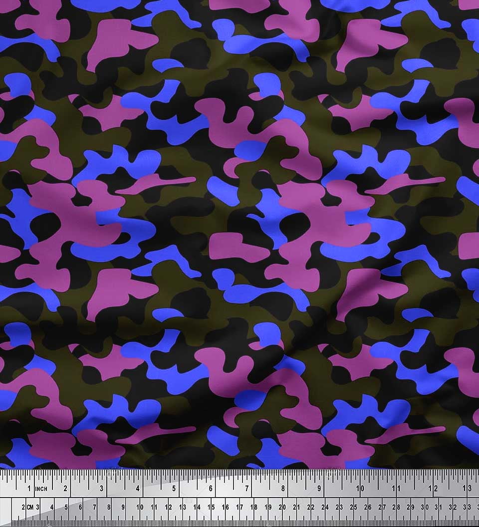 Soimoi Silk Fabric Two Tone Camouflage Printed Craft Fabric by the Yard ...